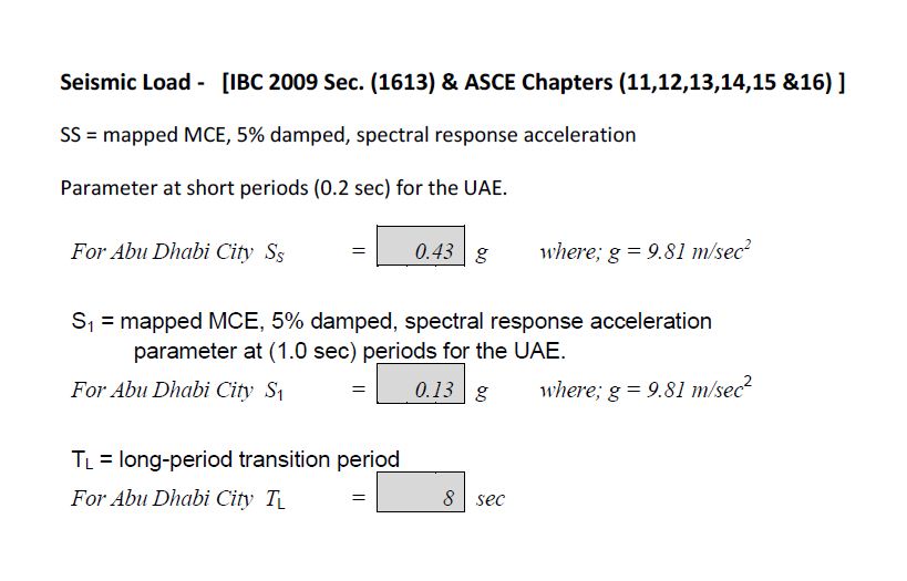 Precast Structures : Seismic design parameter SS and S1 values For UAE