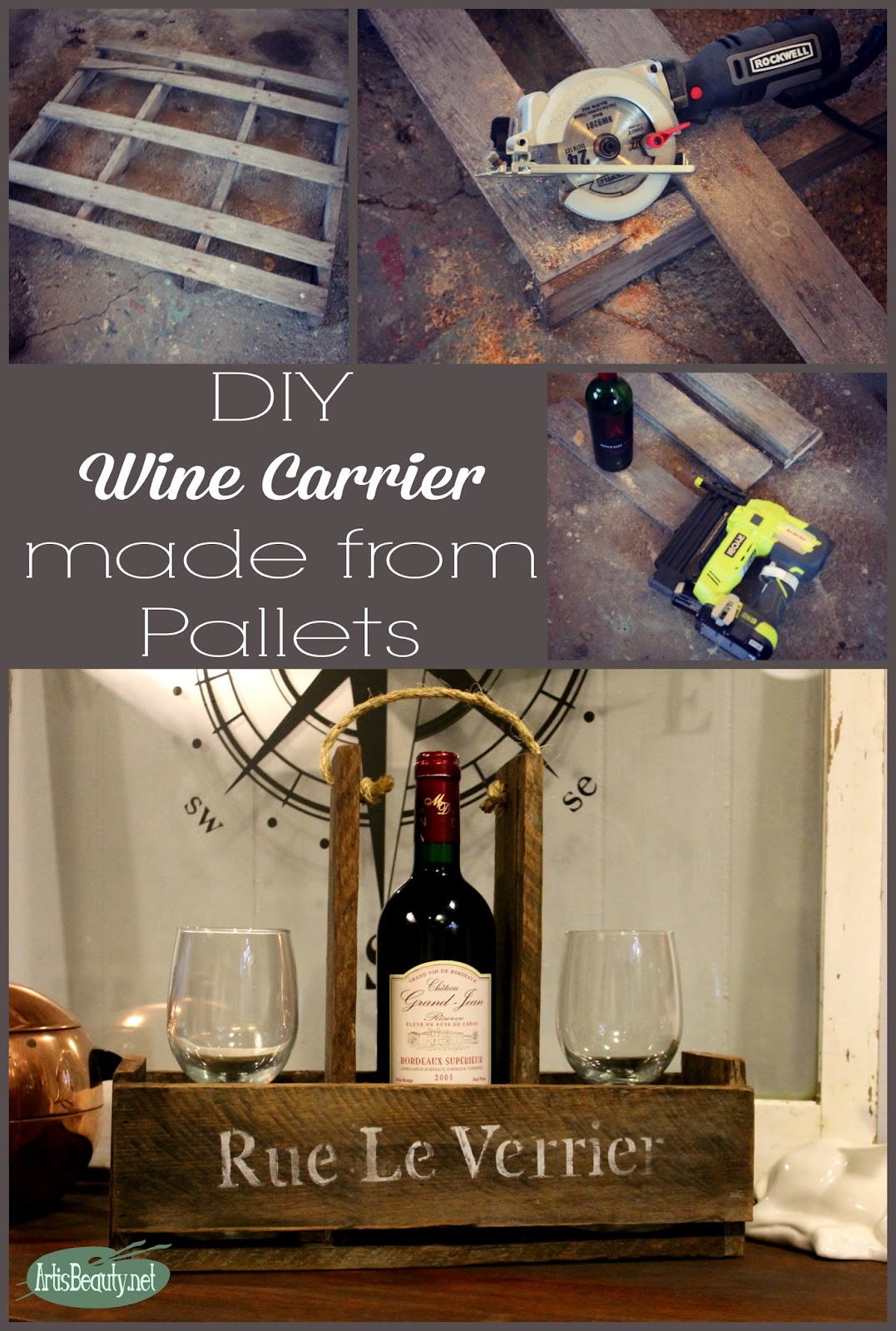 ART IS BEAUTY: DIY French Wine and Wine glass carrier made from Pallets.