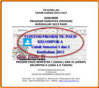 CONTOH Program Semester PAUD KELOMPOK A Kurikulum 2013 TA 2016/2017 ...