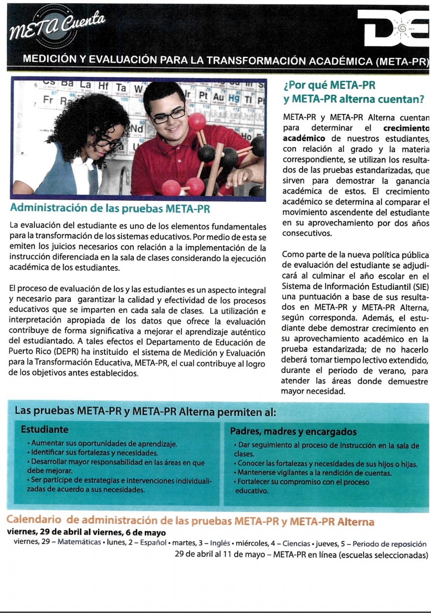 Escuela Elemental Easton: Divulgación de las pruebas META-PR