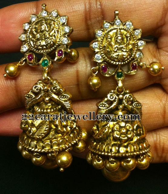 Dull Finish Lakshmi Pearls Jhumkas - Jewellery Designs