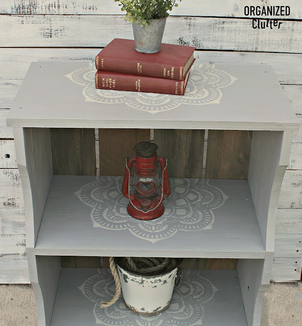 Up-cycled Open Book Shelf with Stencils & Fence Boards - Organized Clutter
