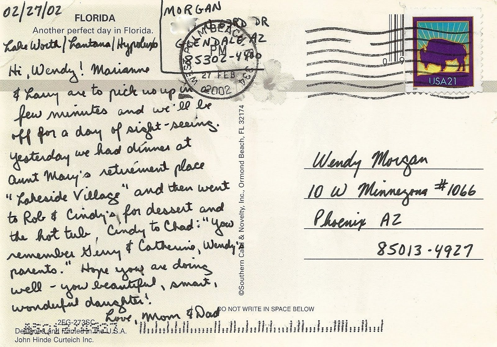 Uibles: A Family Blog: 2002 - Postcard to Wendy from Catherine in Florida