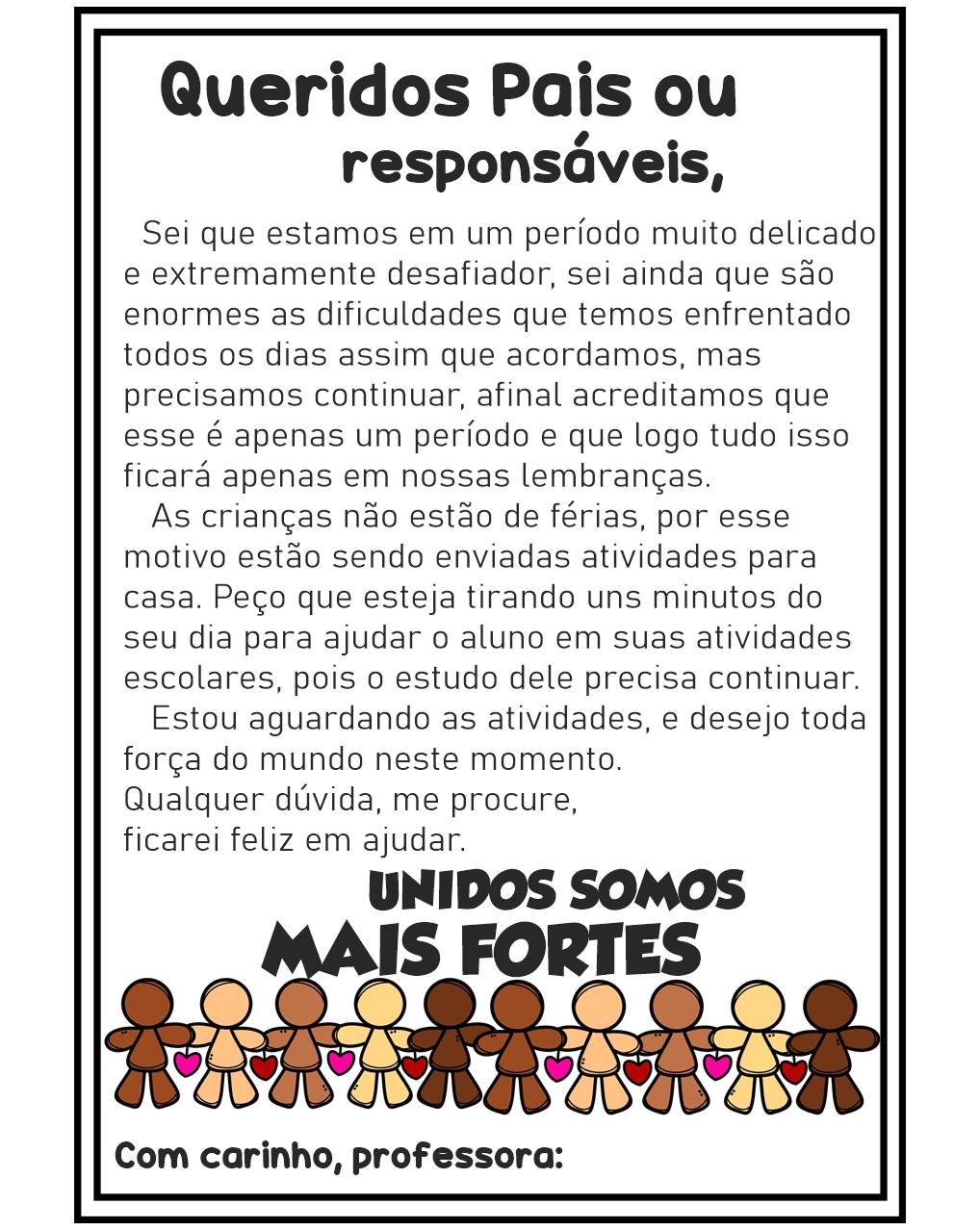 Recado para os pais.