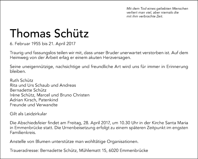 SGE Journal: + Thomas Schütz 1955 - 2017