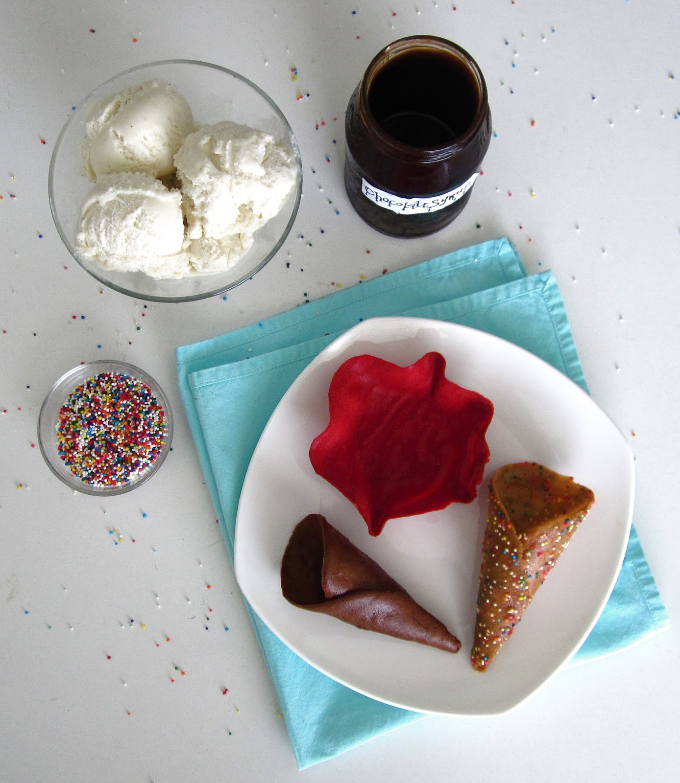 Homemade Flavored Ice Cream Cones: Confetti Cones, Chocolate Cones ...