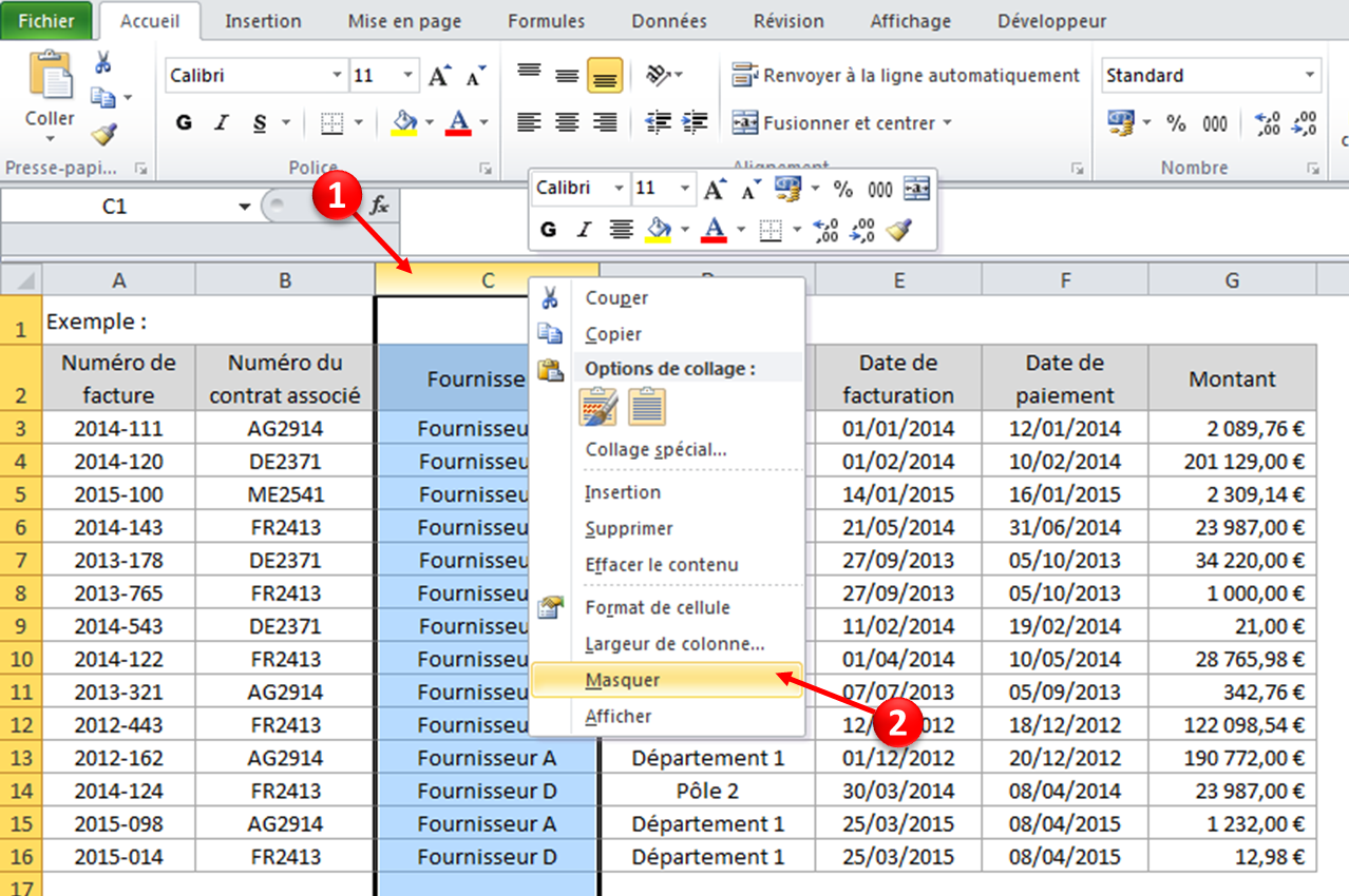 Comment Masquer Des Colonnes Lignes Compétences Excel