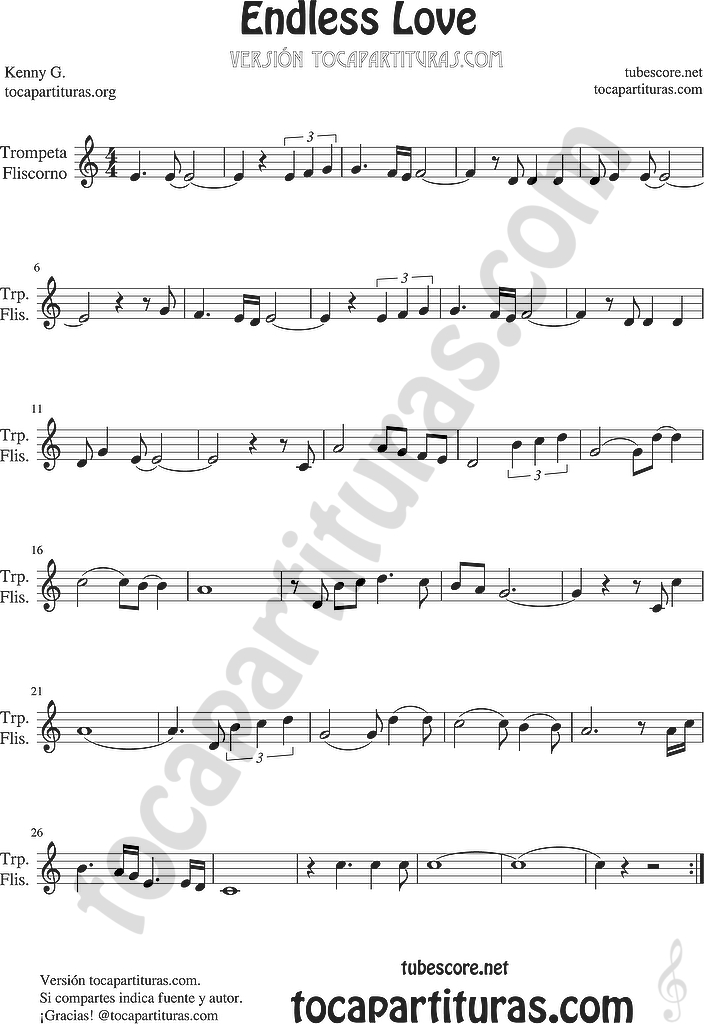 tubescore: Endless Love Sheet Music for Flute, Violin, Alto Sax ...