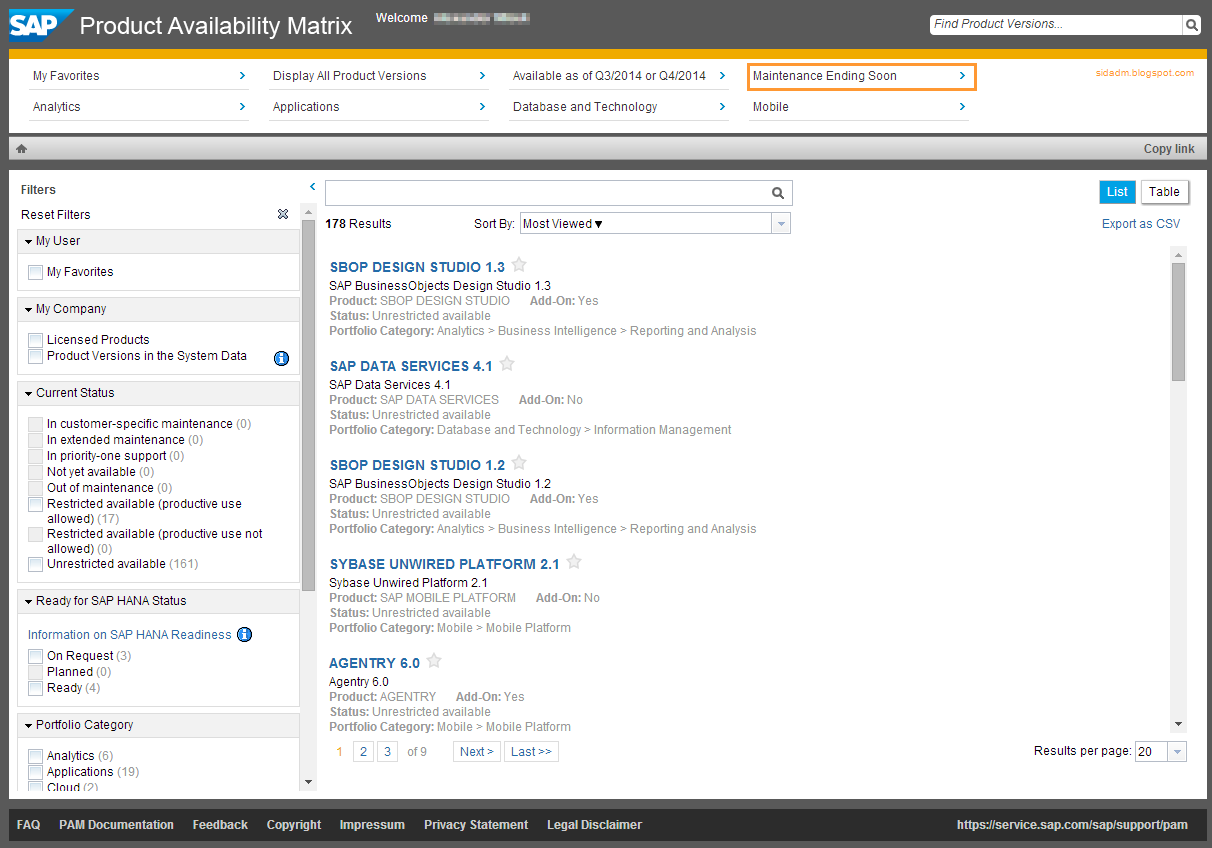 sidadm: Product Availability Matrix (PAM)