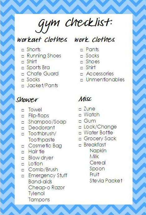 Transplanted: Running Tip Tuesday :: Gym Checklist