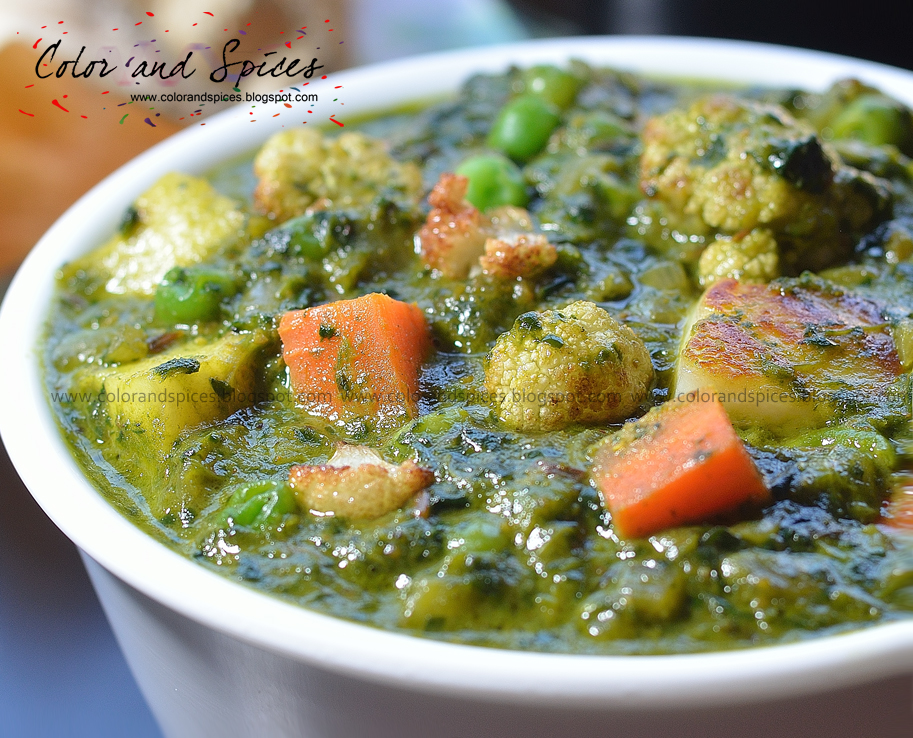 Color and Spices: Veg-saagwala...assorted veggies in spinach gravy