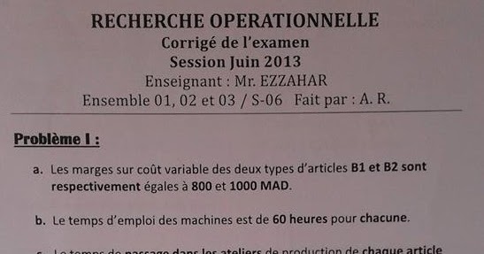 exercices avec correction d'optimisation