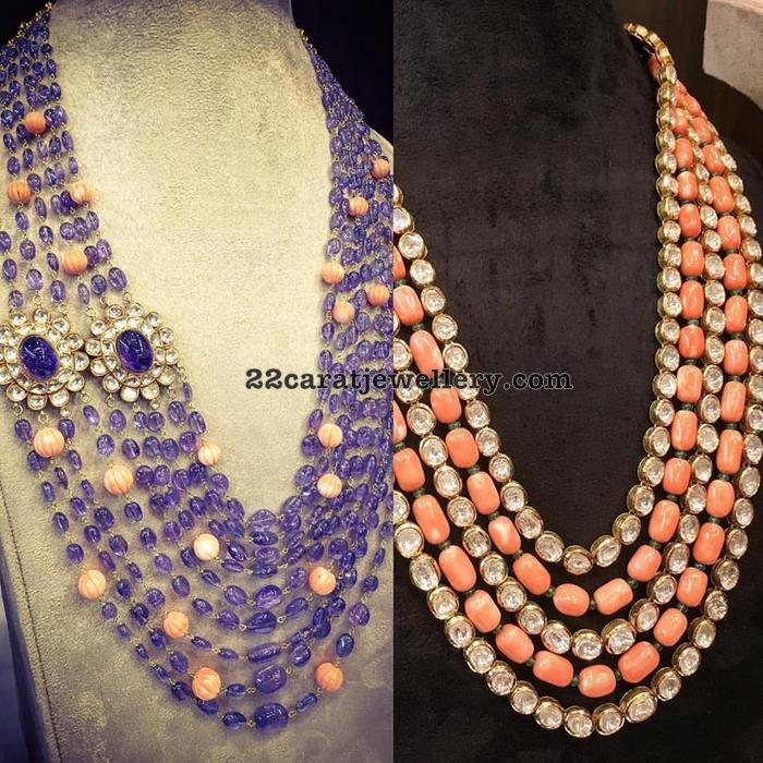Coral and Sapphire Beads Long Chain - Jewellery Designs