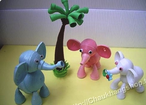 3d paper quilling elephant figures ~ origami instructions art and craft ...