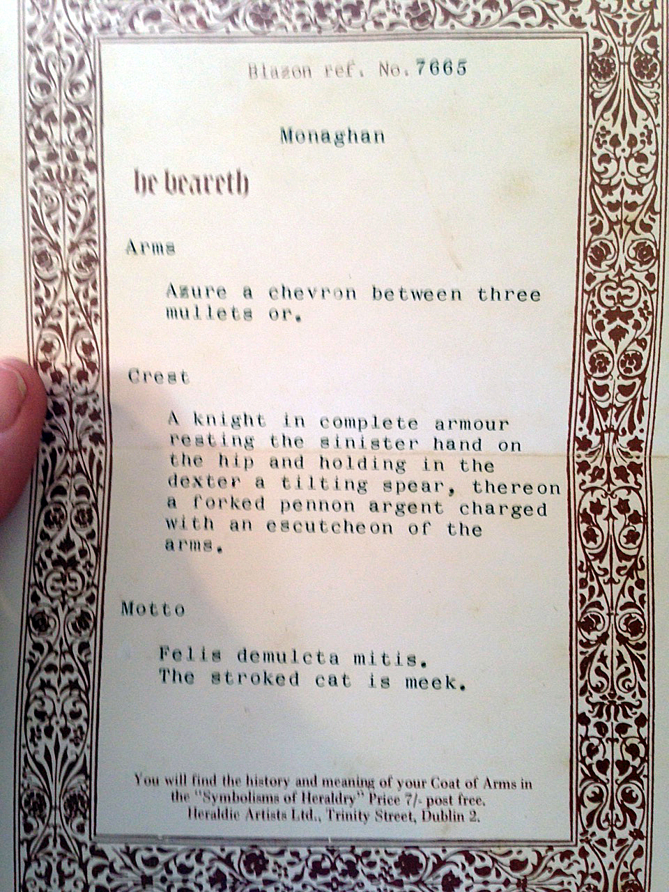 The Rampant Hippogriff: The Monaghan Coat of Arms