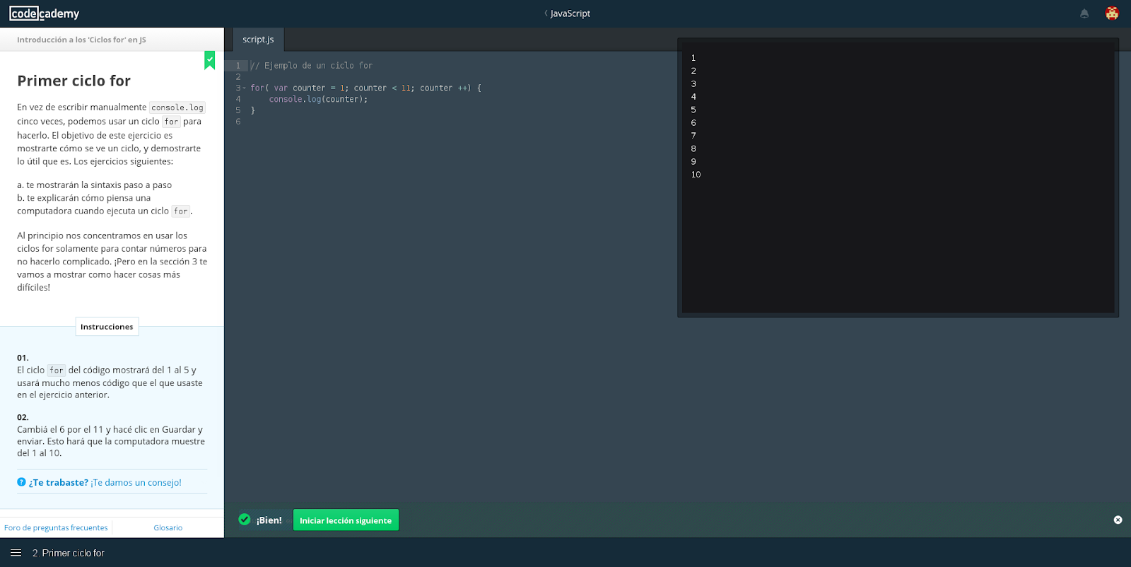 Mi espacio digital: Introducción a los 'Ciclos for' en JS