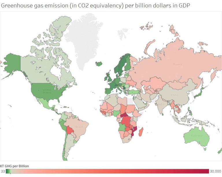 Which countries are the most emissions efficient?