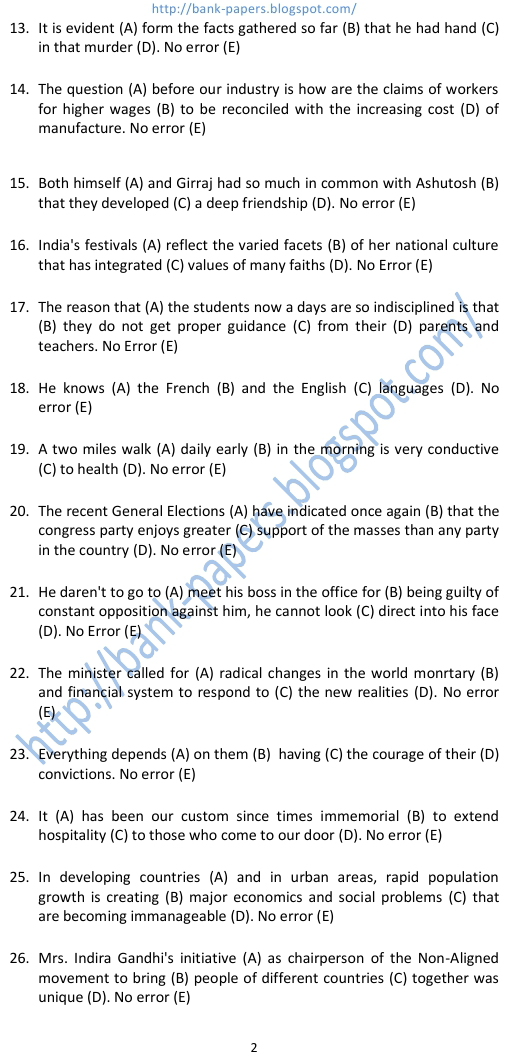 English Question For Bank Exam English Question For Bank Exam