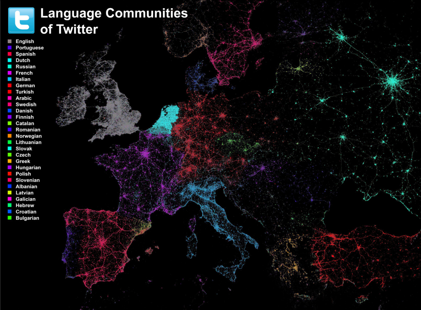Language communities of Twitter - Vivid Maps