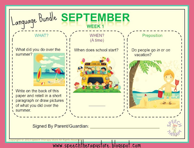 Speech Therapy: 10 Month Homework Bundles