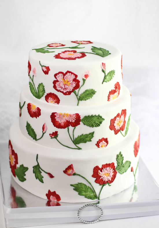 Cabbage Rose Embroidery Wedding Cake | Sprinkle Bakes