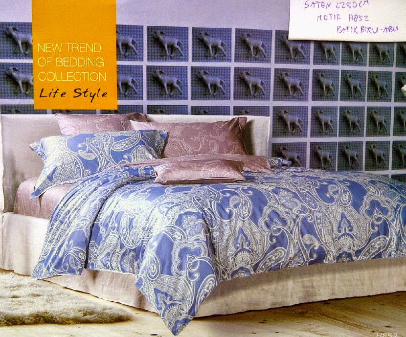 Sprei Satin Jepang Motif Batik Biru Abu - Lovina Sprei * Jual Sprei dan ...