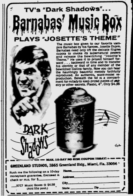 Dark Shadows In The Press: Music box advert