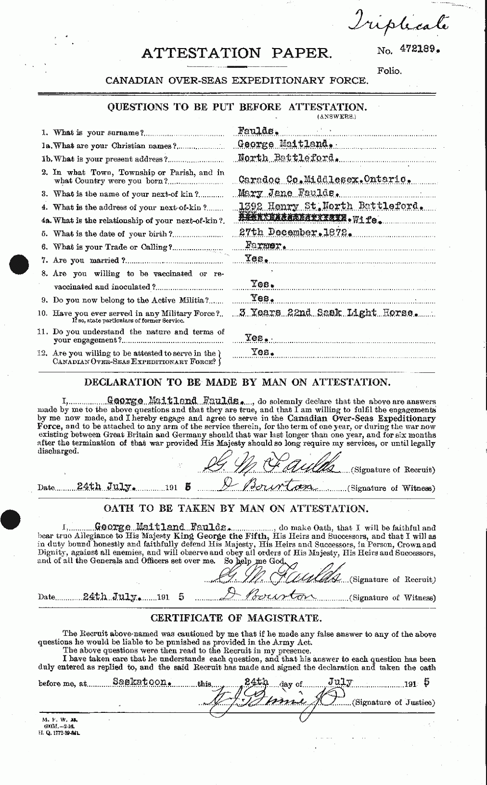 The Brodys and Jordans: George Maitland Faulds 1872 - 1916