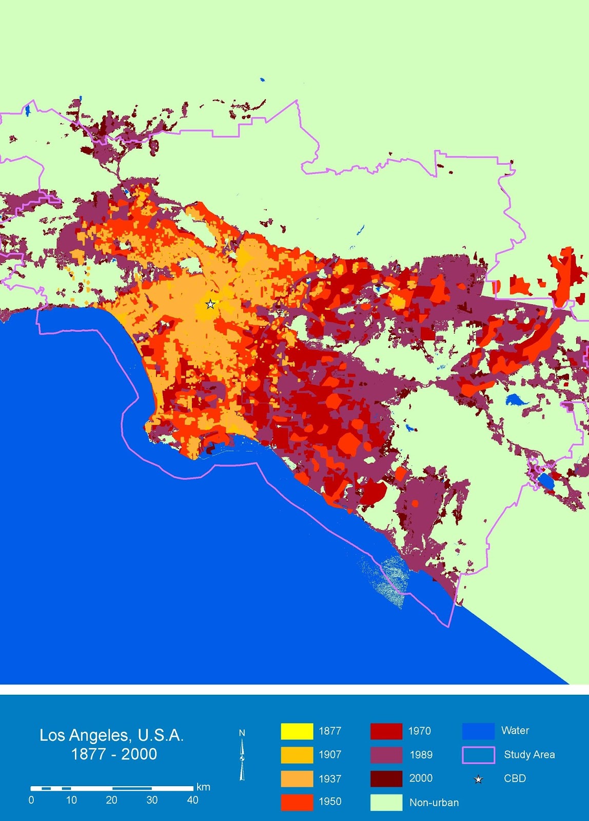 Urban Expansion of Los Angeles (1877 - 2000) - Vivid Maps