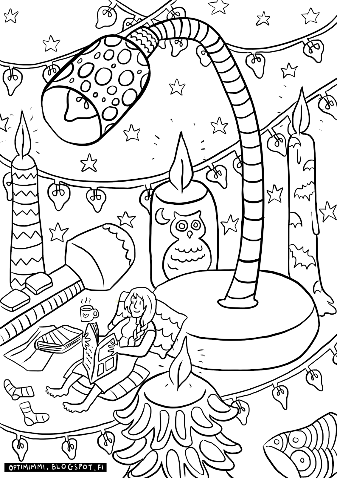 The reading lights (coloring page) / Lukuvalot (värityskuva)
