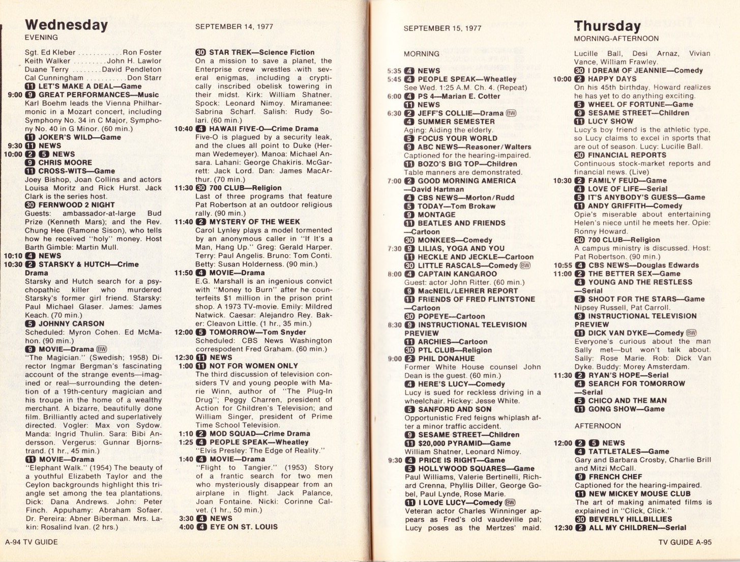 Garage Sale Finds: What was on TV September 10th through 16th, 1977 ...