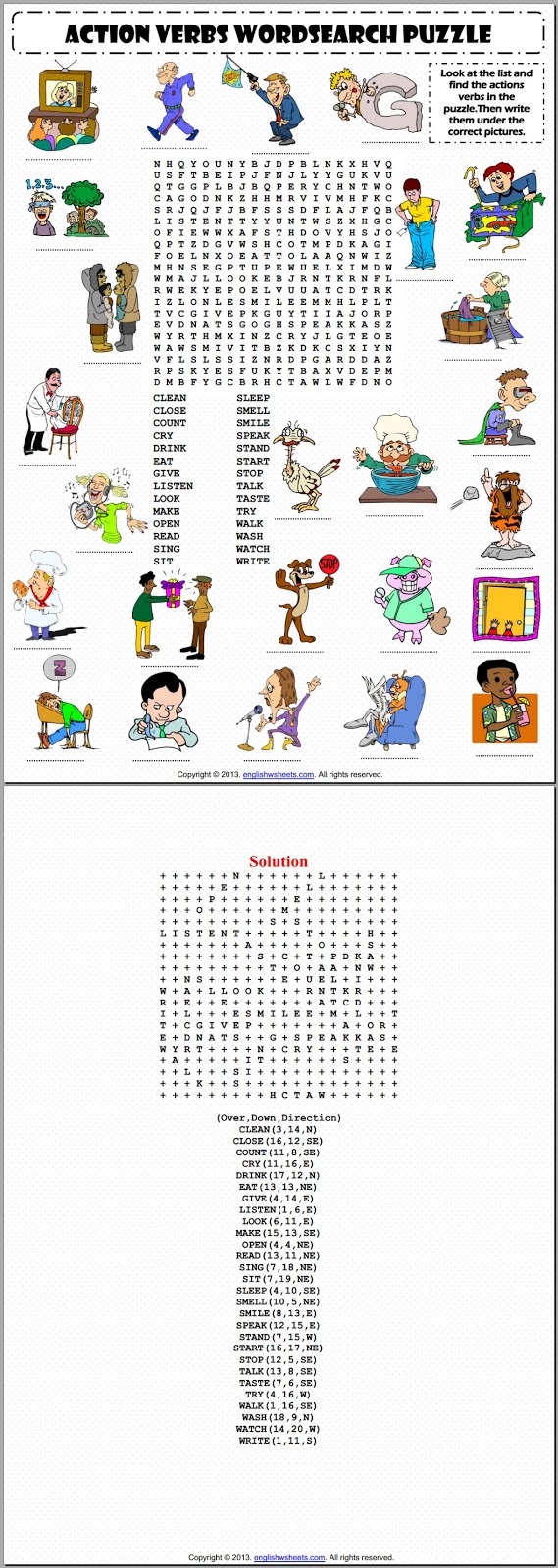home school: action verbs1 vocabulary matching