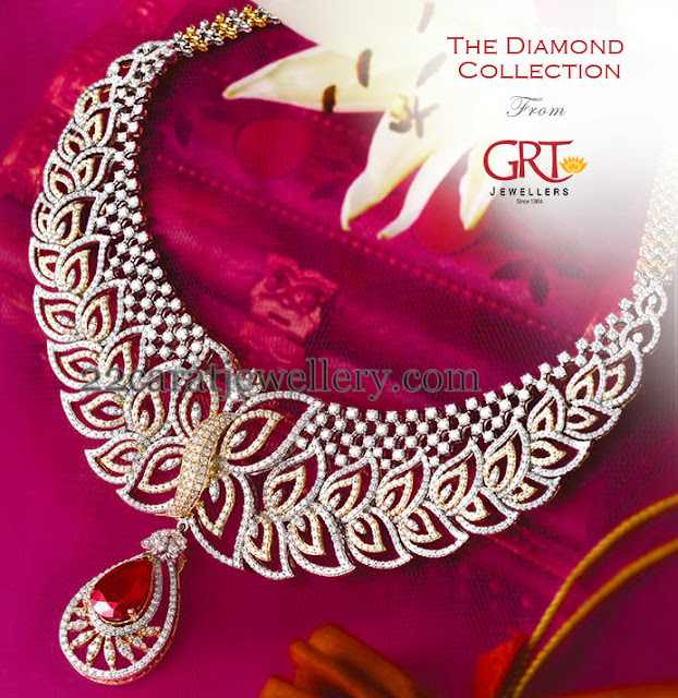 Leafy Design Diamond Set by GRT - Jewellery Designs