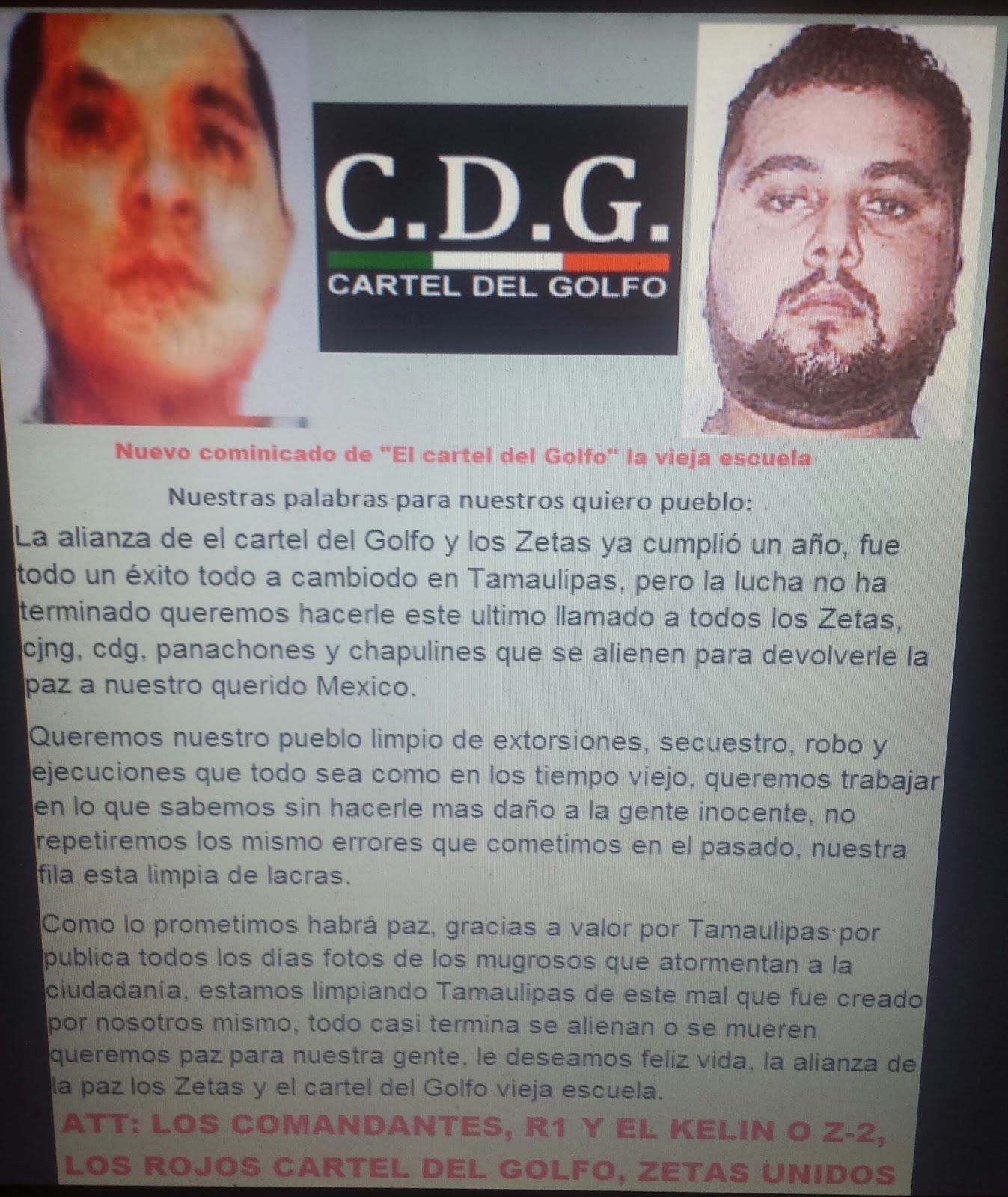 Terror Mexico: Nuevo panfletos del Cartel del Golfo y los Zetas ...