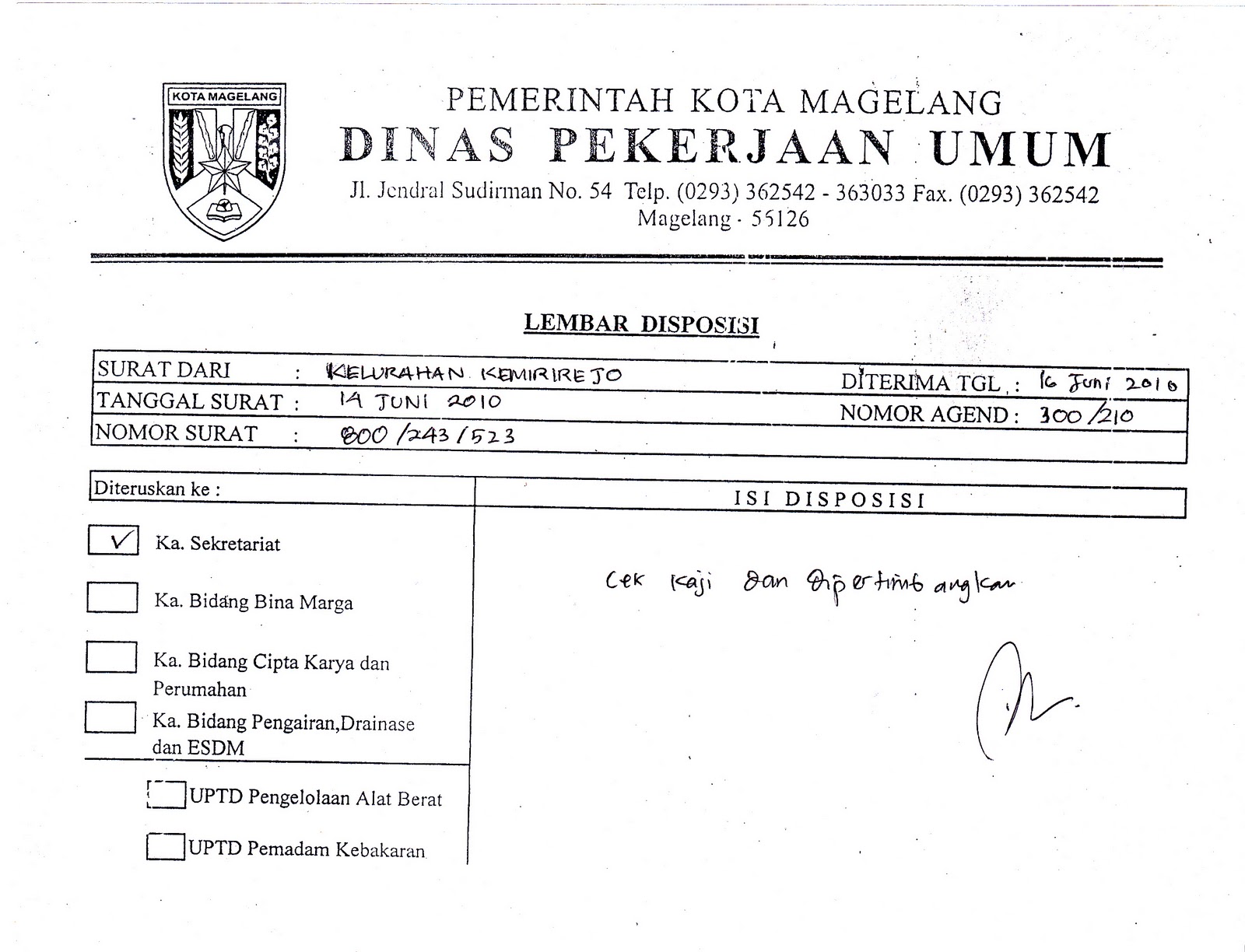 Contoh Format Disposisi Surat - Delinewstv