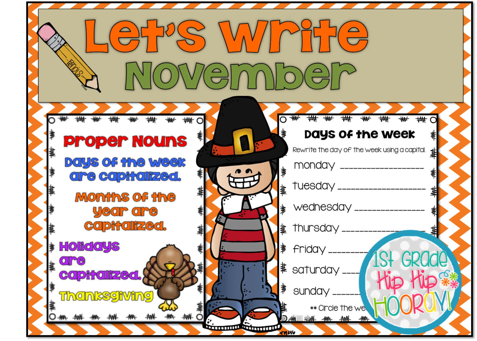 1st Grade Hip Hip Hooray!: Let's Write With a November Theme