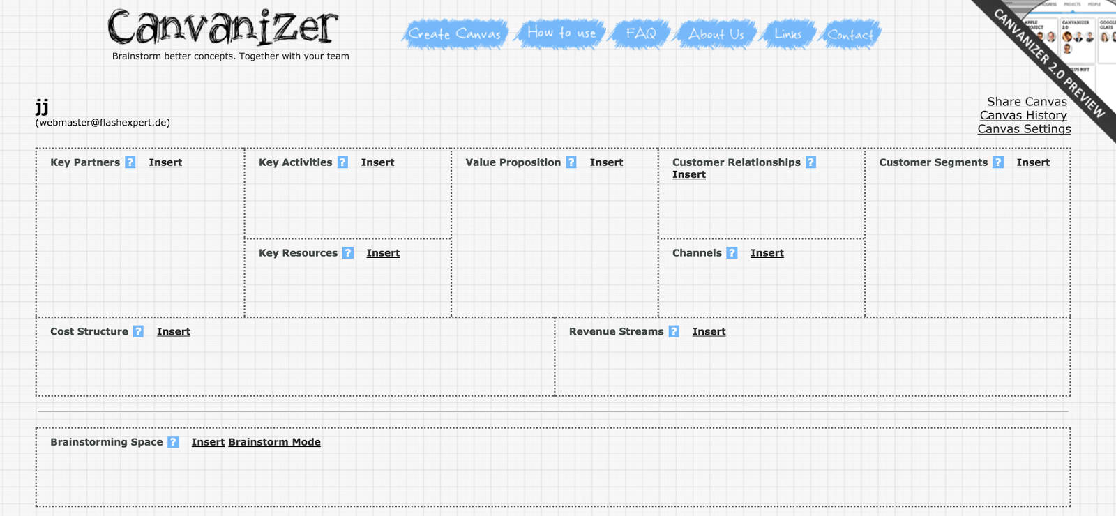 canvanizer - online buisness model canvas