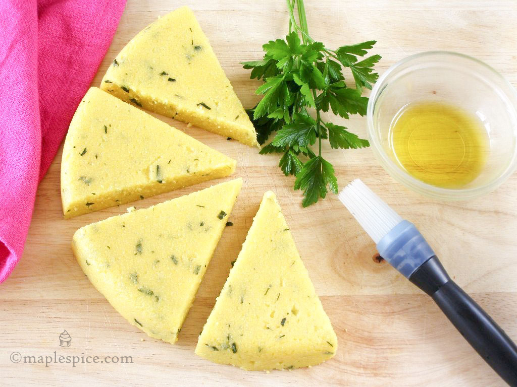 maple•spice: Pan Grilled Chive Polenta Wedges with Sizzling Garlic ...