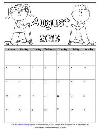 Lessons by Molly: Free Teaching Resource-August Calendar -Smart ...