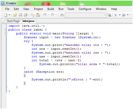 teja's blogger: contoh program mengetahui error pada program java