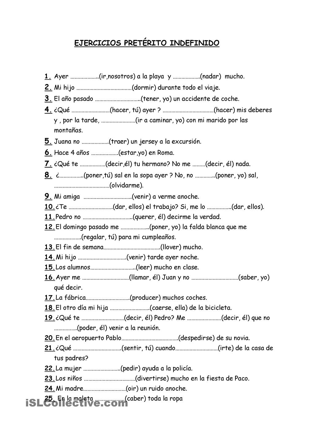 El español: Pretérito Indefinido Regular