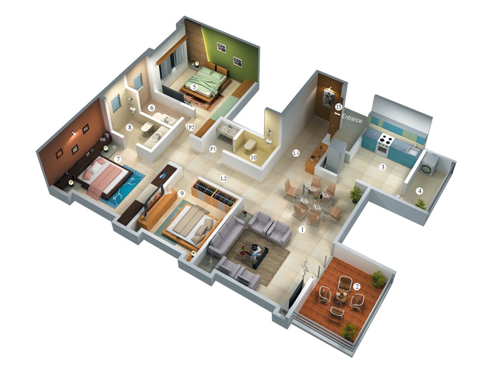 Three - 3D Home Layouts.