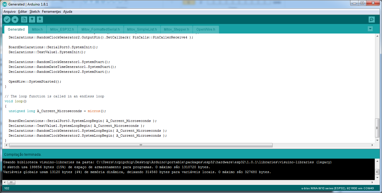 Programando NINA W102 com VISUINO: U-BLOX NINA W102 e VISUINO