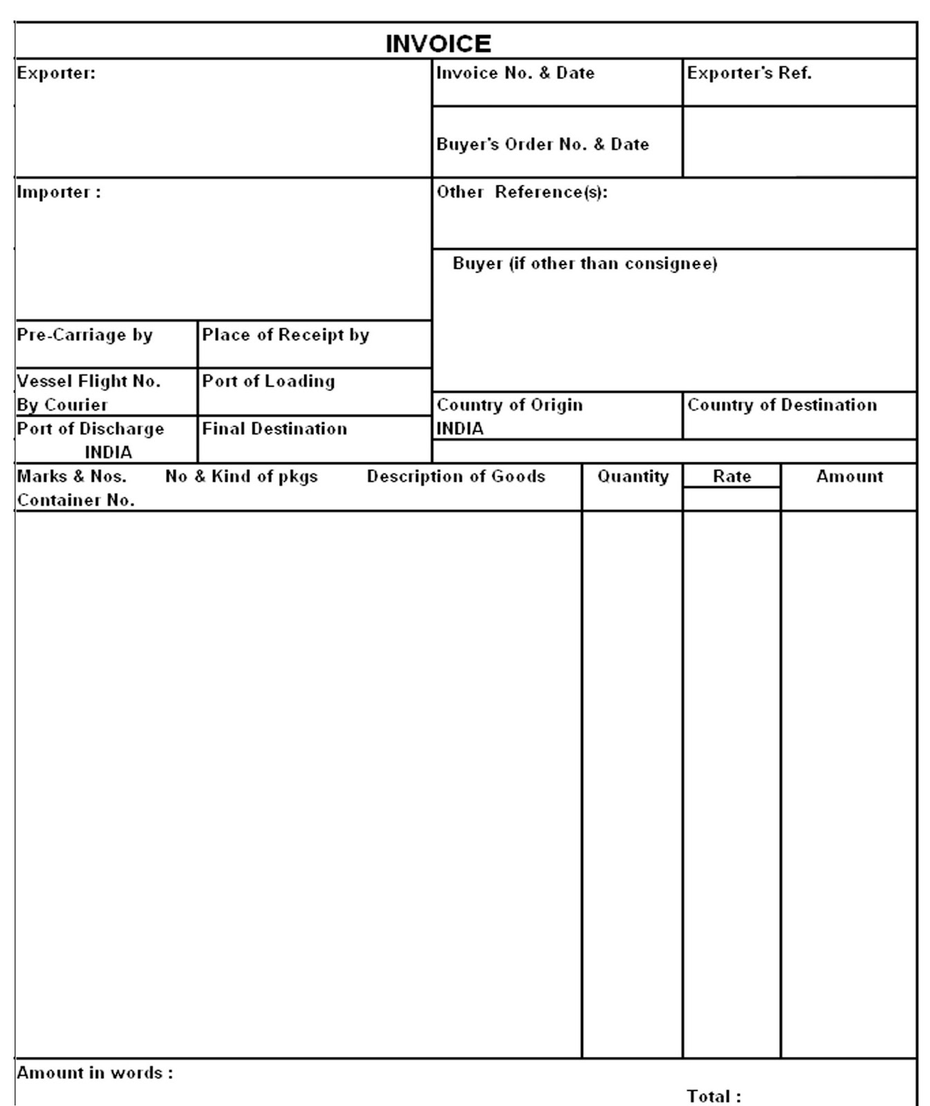 Courier Per forma invoice