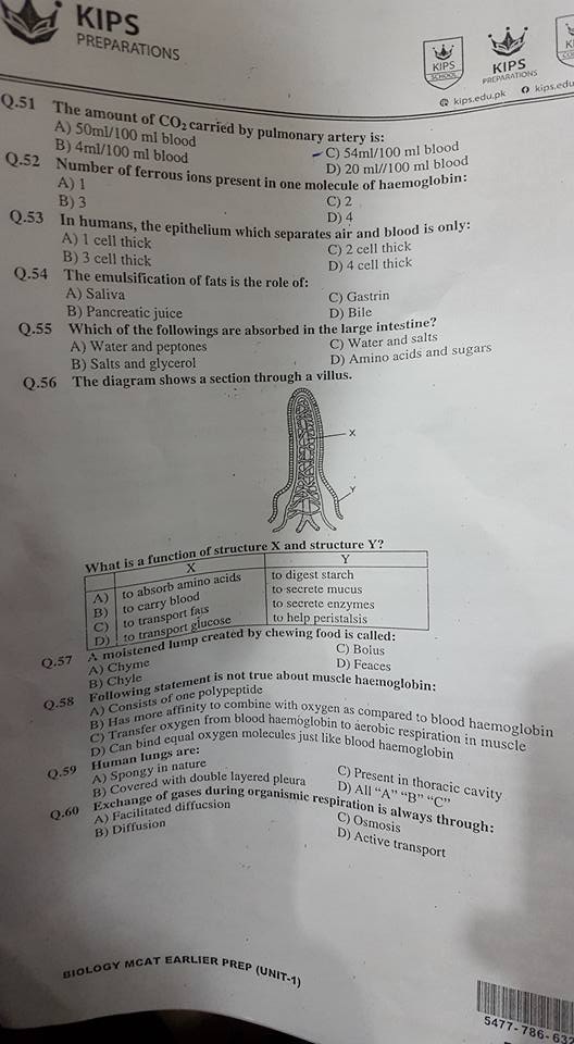 All Exam Soloutions And Notes: Biology Kips unit wise test Of Mcat 2016