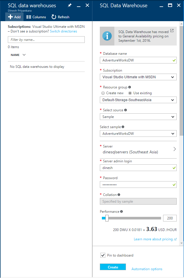 Dineshs Blog Being Compiled Azure Sql Data Warehouse Part I Creating And Connecting