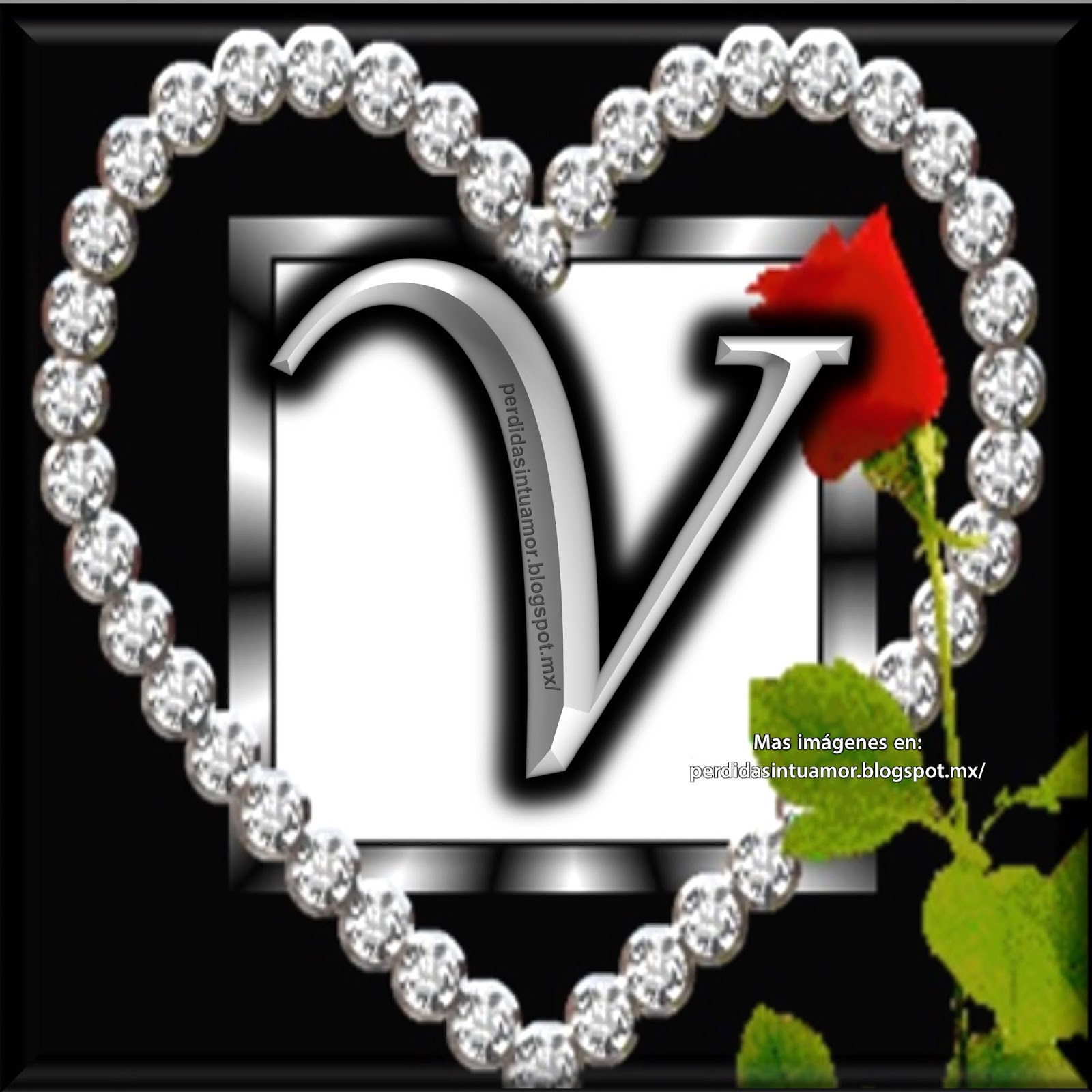 FRASES PARA TI: INICIALES EN UN CORAZÓN CON DIAMANTES (V)