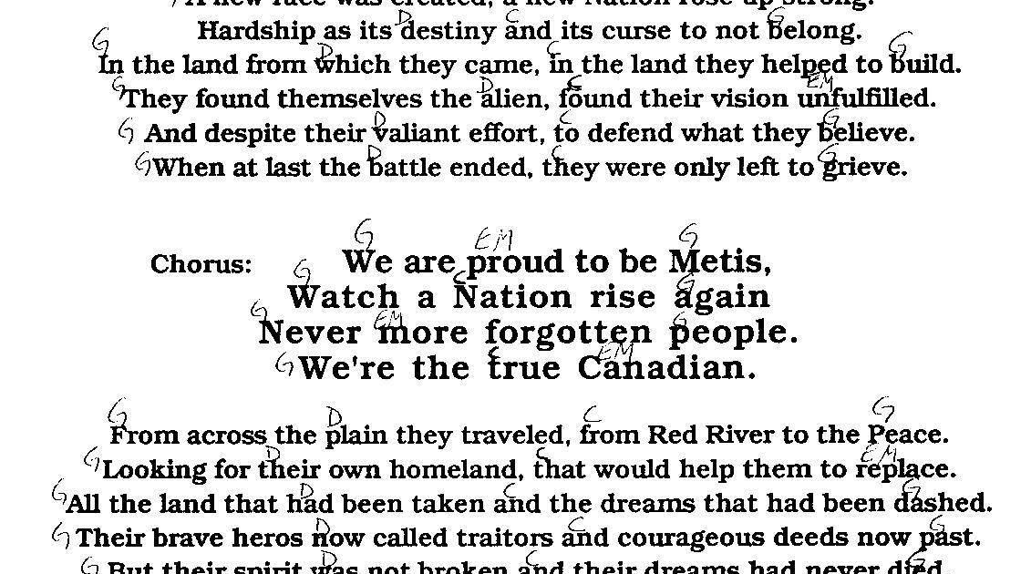 Pasula, Sharon A (Letendre), Metis: Metis Anthem adopted by the Metis ...