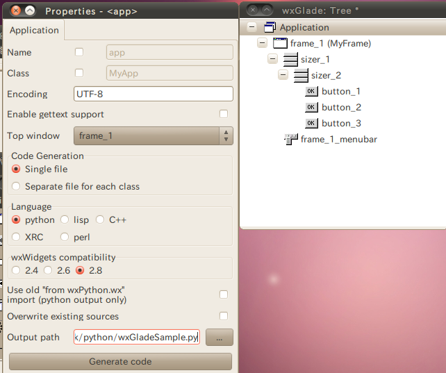 すえん学録: Ubuntu 10.04 でwxPythonとwxGladeプレビュー編