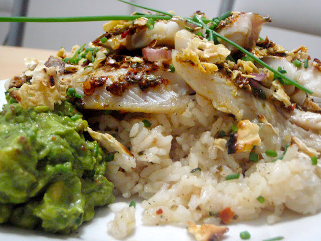 Once Upon A Plate...: Chimichurri Baked Fish with Lemon Shallot Rice ...